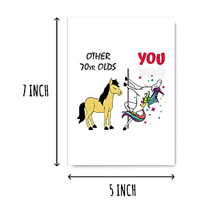 EruditeGifts Other 70Yr Olds You - 70Th Birthday Card - Dancing Unicorn Birthday - Hilarious 70Th Birthday Card - Other 70 Year Olds - Lovely Unicorn - Happy Birthday, 5 x 7 inches