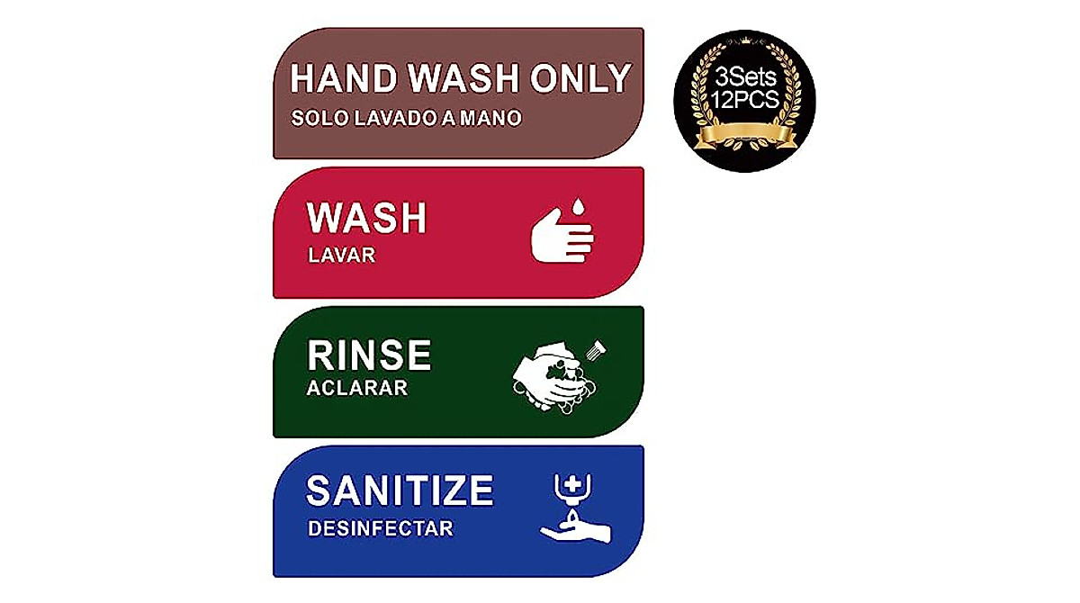 Wash Rinse Sanitize Sink Labels - Waterproof 12-Pack for Commercial ...