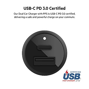 Belkin 37W Dual Port Fast Car Charger with 3.3ft USB-C Cable Included, USB-C 25W PPS Port and USB-A 12W Port for Galaxy S23, S23+, Ultra, Note20, iPhone 14, 13, 12, 11, Pro, Max, Mini and More