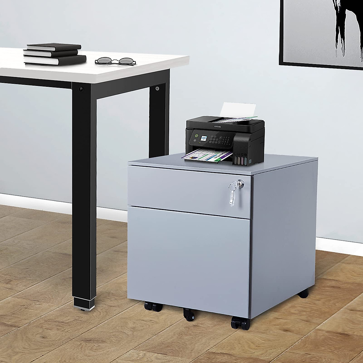 AIMEZO 2-Drawer Mobile File Cabinet Under Desk Storage for Home Office, Fully Assembled Silver