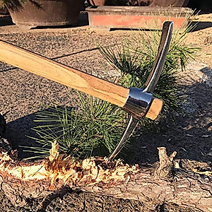 Natudeco Garden Pick Mattock Hoe 450MM Pickaxe Hoe Mini Pick Hoe Dual-Purpose Hand Cultivator Short Claw Rake Agricultural Digging Tools with Wooden Handle for Bonsai Garden Farming Flower Planting