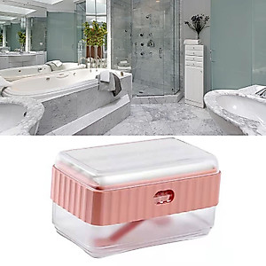 Soap Dish Holder Multifunctional Soap Foaming Box Decorative Soap Case Storage Drainage Tray Dish for Bathroom(Pink)