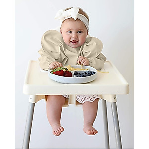 WILLOW + SIM Long Sleeve Baby Bib - Mess-Proof Feeding Bib for Babies 6-24 Months - Parchment