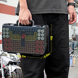 Aptbyte Battery Organizer Storage Holder Box Case with Tester- 269 Batteries Double-Sided Variety Pack, Holds AA AAA 4A C D Cell 9V 3V Lithium LR44 CR2 CR123 CR1632 18650 Button- Grey