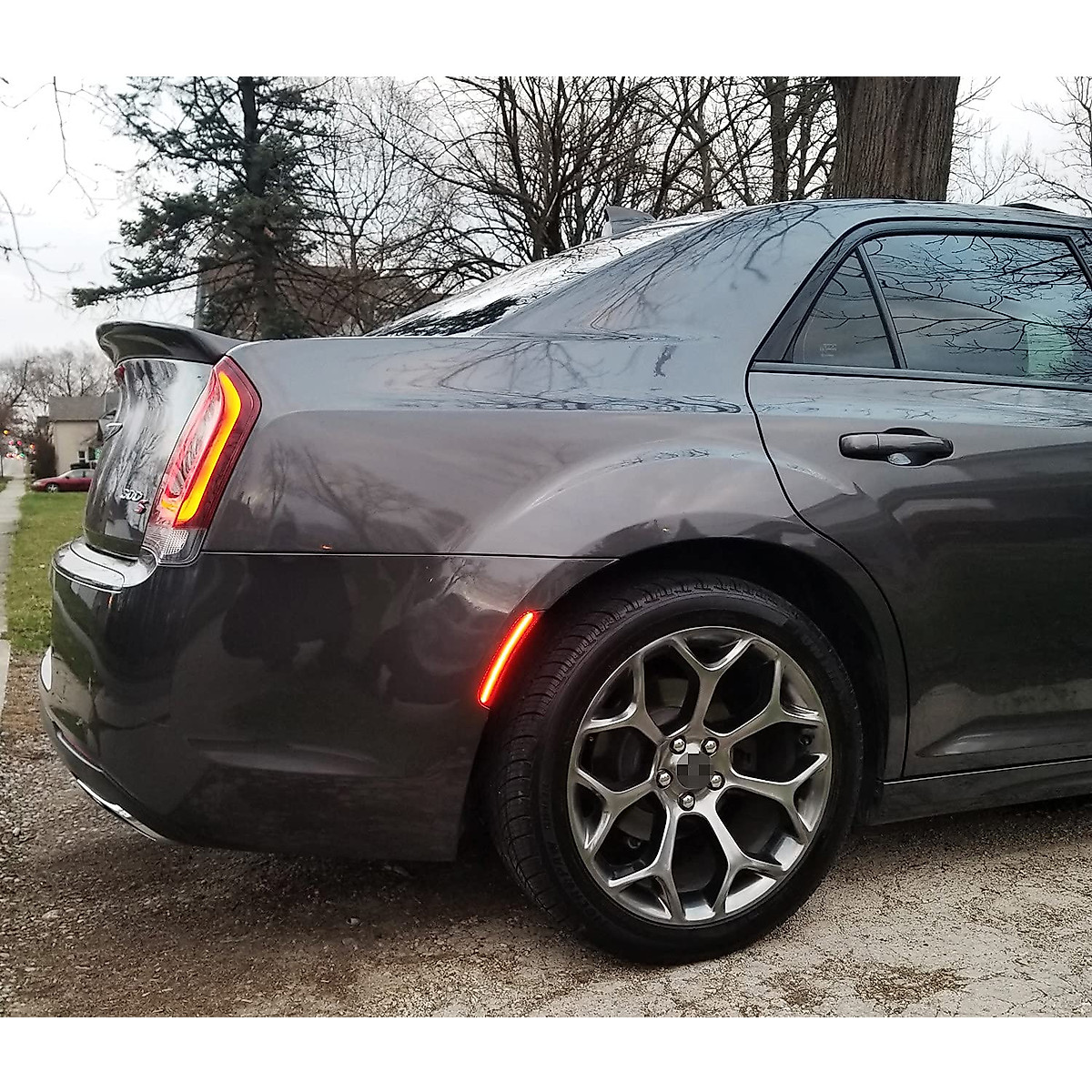 iJDMTOY 4pc Set Black-Out Dark Smoked Lens Amber Front & Red Rear Full LED Side Marker Lights Compatible With 2015-up Chrysler 300 (Total 180-SMD LED, Replace OEM Amber/Red Lens Sidemarkers)