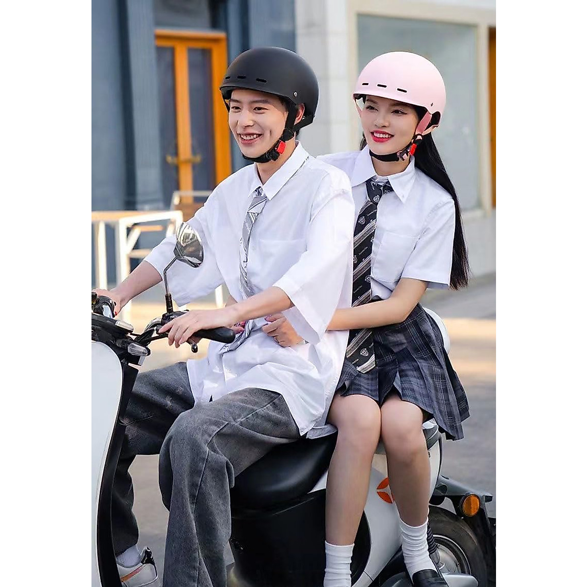 DOT Certified Fashion Girl Motorcycle Helmet, Vespa Youth Open Face Ultra-Thin Comfortable Helmet, Men Women Retro Motorbike Summer Street Sunscreen Helmet for Scooter Cruiser ATV Moped-A||55-60CM