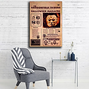 ZEEZFA Halloween Newspaper Headline Forum Michael Myers Poster Decorative Painting Canvas Wall Art Living Room Posters Bedroom Painting 16x24inch(40x60cm)