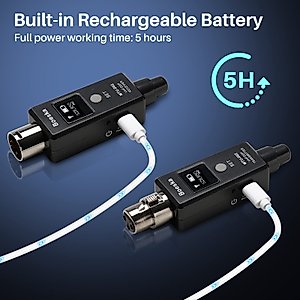 Wireless XLR Transmitter and Receiver, UHF XLR Adapter System for Dynamic Microphone Guitar, 48k Sampling Frequency, 100 Feet Range