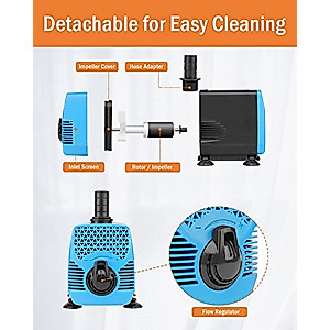 Kulife 210GPH Submersible Water Pumps (800L/H, 10W) Fountain Pump Pond Pump Aquarium Water Pump with Flow Control and Hose for Fish Tank, Fountain, Waterfall, Filtration, Water feature, Hydroponics