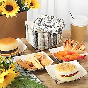 500 PCS Paper Food Boats Disposable Newspaper Paper Food Trays Black Paper Food Trays 1 Lb Serving Boat for Fries, Hot Corn Dogs, Ice Cream