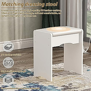 FUFU&GAGA Vanity Set with Mirror, Makeup Vanity Dressing Table with 5 Drawers, Shelves, Dresser Desk and Cushioned Stool Set (Lighted Mirror Vanity Set, 31.5" W x 15.7" D x 55.1" H)