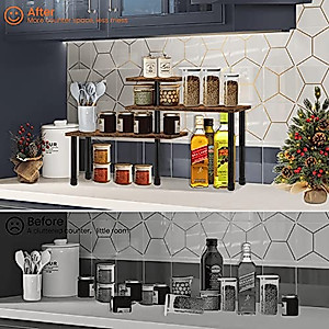 Homode Corner Shelf, 3 Tier Kitchen Counter Shelf, Vintage Wood Countertop Organizer, Adjustable Spice Rack, Counter Storage Organization for Kitchen, Bathroom, Office, Rustic Brown