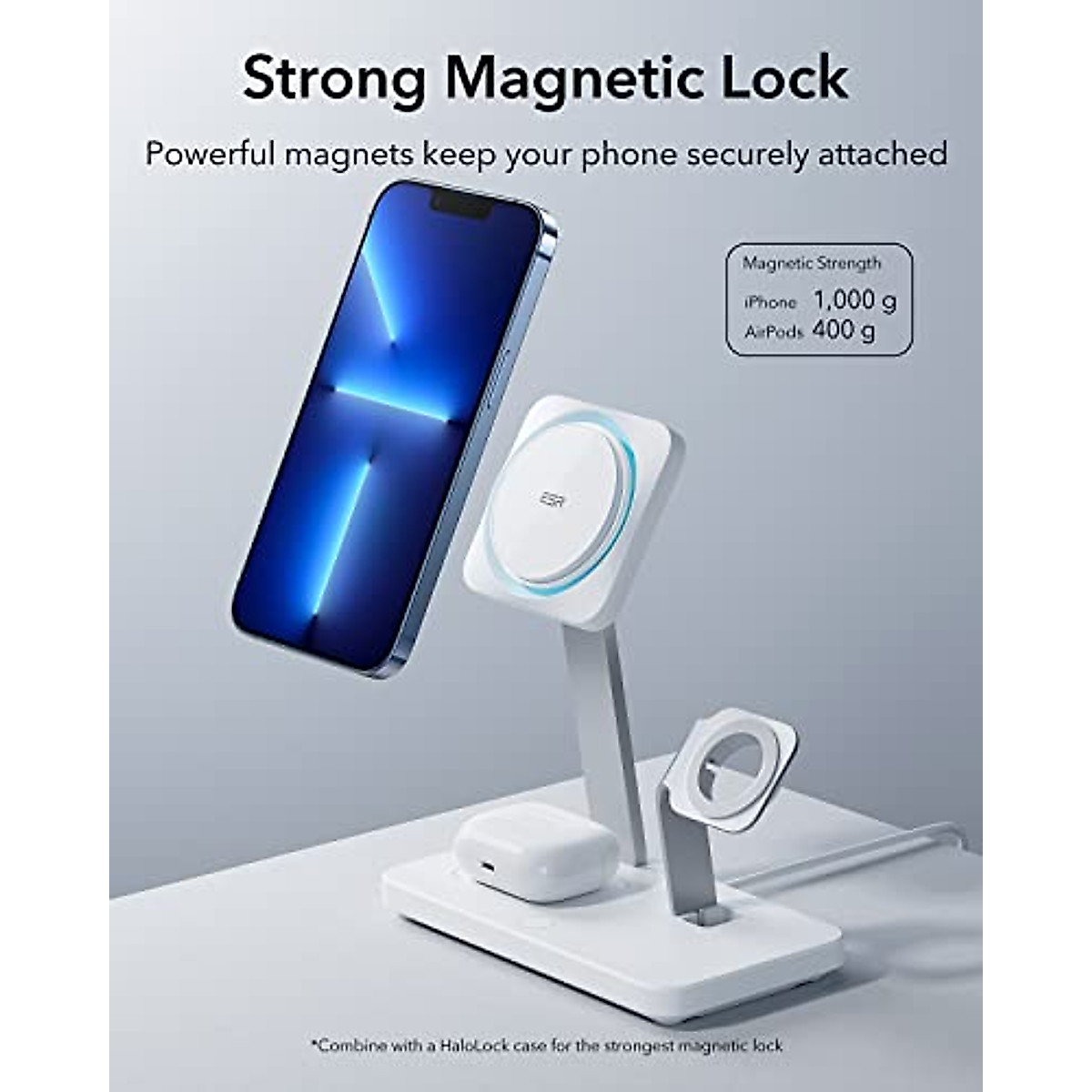 ESR for MagSafe Charger Stand (HaloLock), 3-in-1 for MagSafe Charging Station with CryoBoost, Magnetic Wireless Charger for iPhone 14/13/12 Series, AirPods Pro/3/2, Phone-Cooling Fast Charging