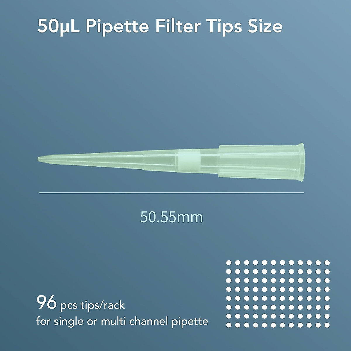 VISOSCI Disposable Racked 50uL Sterile Filter Tips DNA/RNA Free Pipette Tips with Filter 96 Hole Per Box in Rack for Micropipette
