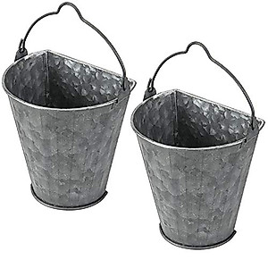 MyGift Wall Mounted Rustic Galvanized Metal Bathroom Toothbrush Holder Toothpaste Holder Bins, Mini Decorative Toiletries and Accessories Storage Buckets, Set of 2