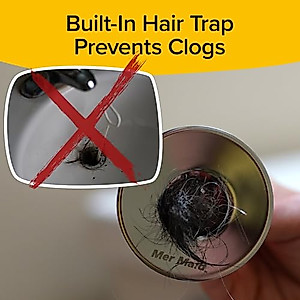 Mer-Maid Drain Magic AS-SEEN-ON-TV Replace Broken or Missing Bathroom Drain Stoppers in Seconds, No Tools, Push To Fill, Hair Catcher Prevents Clogs, Watertight Silicone Seal,Chrome Plated Solid Brass