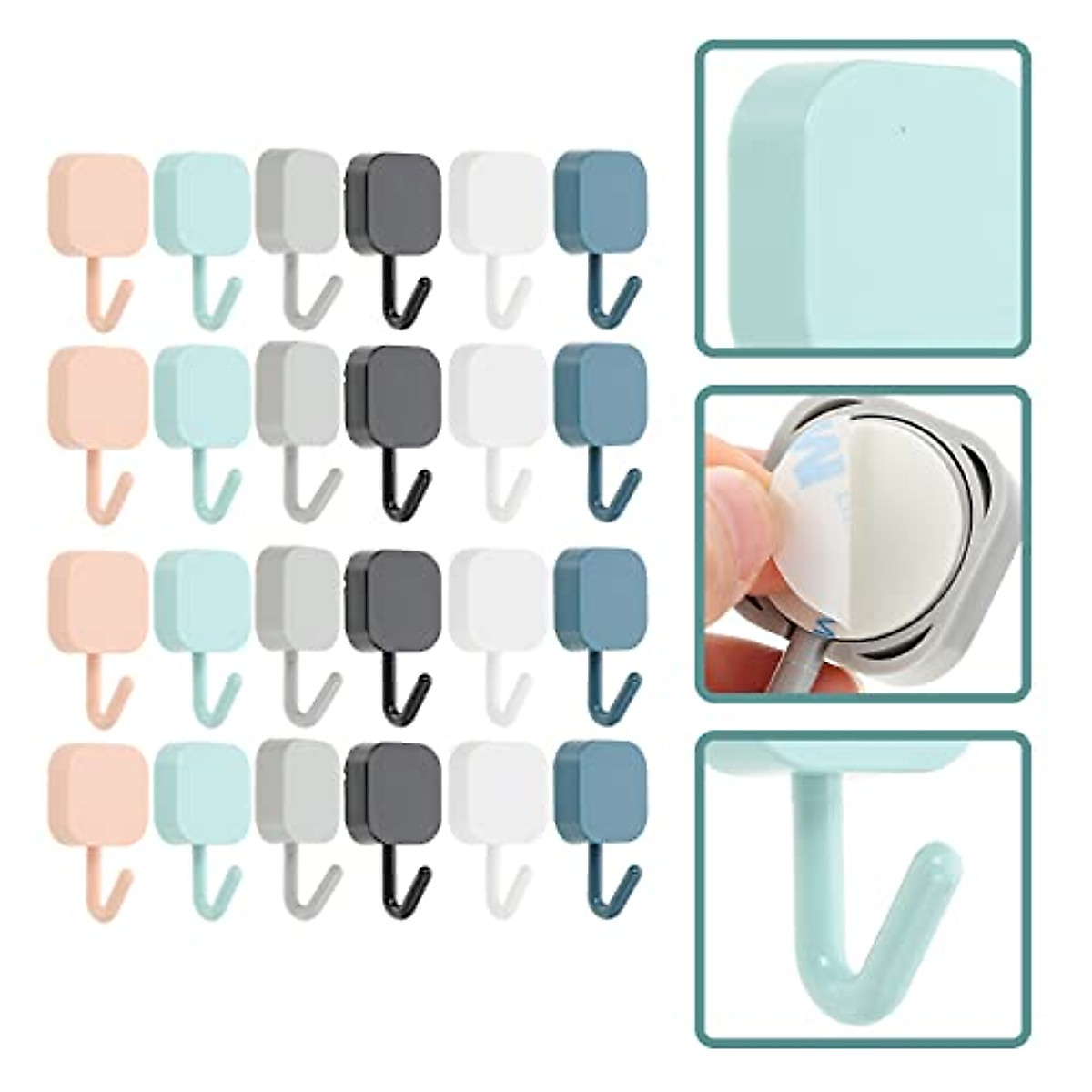 Homoyoyo 60pcs Sticky Key Holder Hooks Entryway Coat Xcm Self Hangers Heavy Office for Nail Hanging Hallway Utility Multipurpose Towel Square Bags Coats Bathroom Hat on No Drilling Wall