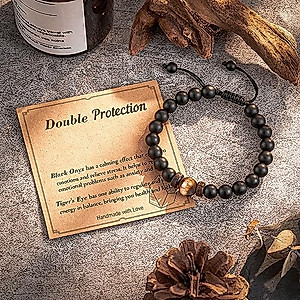 Bracelets for Men, Natural Tiger Eye Black Onyx Stone Protection Bracelets, Healing Mens Beaded Bracelet Gifts for Men Dad Boyfriend Husband Son Brother Grandpa Father