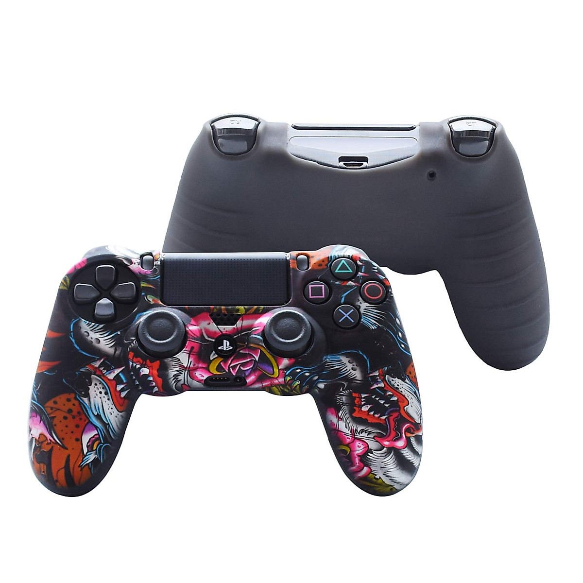 PS4 Controller Grip,Hikfly Skin Silicone Gel Controller Cover Case Protector Compatible for PS4/PS4 Slim/PS4 Pro Controller (1x Controller Cover with 8 x FPS Pro Thumb Grip Caps)(Grey Paw)