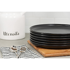 Double Line 10.5" Dinner Plate, Set of 6, Matte Black