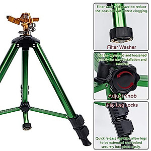 Twinkle Star Impact Sprinkler on Tripod Base, Quick Connector and Product Adapter Set, 360 Degree Coverage, 1 Pack