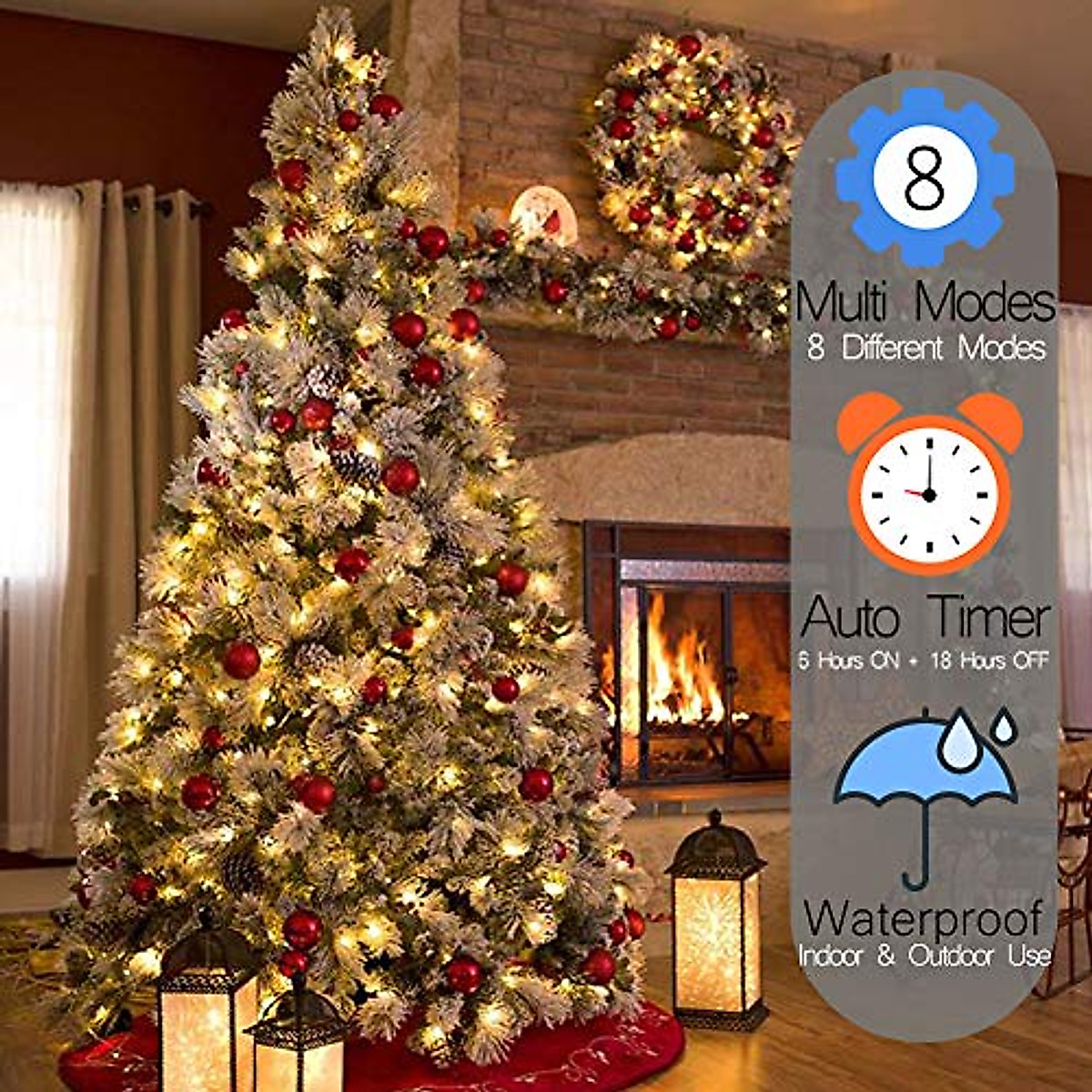 Christmas Lights - 50 LED Mini Lights Battery Operated String Lights 8 Lighting Modes LED String Lights with Timer for Christmas Tree Wreath Party Home Indoor Outdoor Decor, Waterproof, Warm White