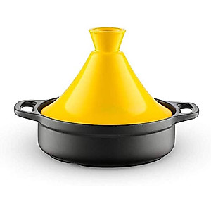 Clay Pot Ceramic Stew Pot Casserole Pot Moroccan Ceramic Tagine,Casserole with Handle,Bright Color Steam Stewpot,Healthy Micro-Pressure Cooker (Color : Yellow, Size : Small)