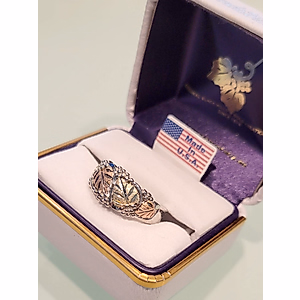 Fancy Victorian-Style Wedding Ring, Sterling Silver, 12k Green and Rose Black Hills Gold Size 8