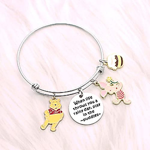 Women Girls Bracelet Inspirational Gift for Her Winnie The Pooh and Piglet Charm Bracelet Encouragement Bracelet for Birthday Christmas Gift (When Life)