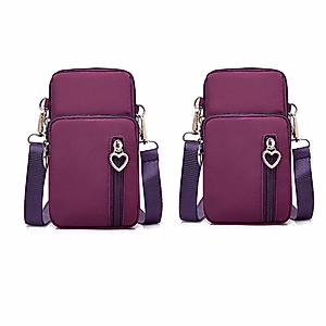 Women Nylon Cell Phone Purse Travel Crossbody Bag Wristband Sport Armband Wallet for Galaxy S10 Plus S9 Plus A50 A7 J7 Star J7 J7 Pro J4, Moto G7 Z4 Z3 G6 E5 Play, HTC U12+, OnePlus 9 (2 Pcs, Purple)