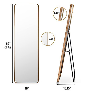 PHAREGE Brass Gold Full Length Mirror with Stand, 60x18 inch Full Body Size Standing Mirror for Bedroom Floor, Anti-Slip Bottom