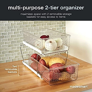 Madesmart 2-Tier Plastic Multipurpose Organizer with Divided Slide-Out Storage Bins, Under Sink and Cabinet Organizer Rack, Clear