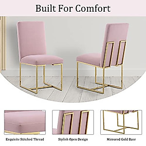 AZhome Dining Chairs, Pink Upholstered Velvet Dining Room Chairs with Mirror Gold Stainless Steel Legs, Set of 4