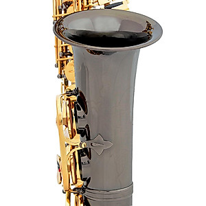 Professional Black Nickel Body Gold Keys E-flat Eb Alto Saxophone Sax with 11 Reeds, Case, Music Book, Mouthpiece and Many Extras, 360-BN