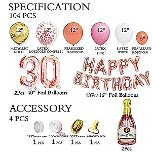 GELLARYS 30th Birthday Decorations for Women, Rose Gold 30th Birthday Decorations for Her, Dirty 30 Birthday Decorations for Her