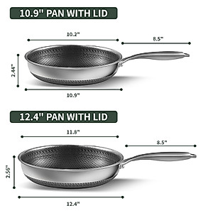 Frying Pans Nonstick with Lid,10.9inch(Interior Size:10.2inch) Hybrid Stainless Steel Non Stick Frying Pans,Skillets and Frying Pans,PFOA Free Cookware,Dishwasher and Oven Safe, Works on All Cooktops