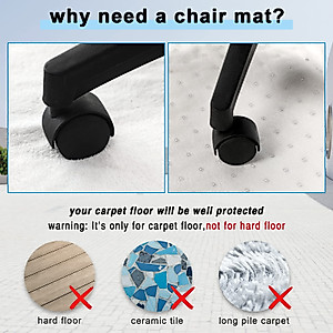 46"x 60" Chair Mat for Carpets Floor Computer Office Chair Mat Desk Clear Anti Skid Transparent Mats Protector for Low and No Pile Carpeted Thick Floors (Convex Style)