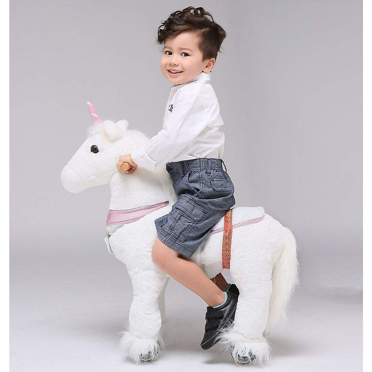 Ufree Small Unicorn Ride on Toy for 3 Years to 6 Years Old, Height 29 Inch Adjustable Pedal for Different Ages Walking Horse Mechanical Moving Horse