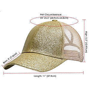 Anna-Kaci Womens Baseball Cap Glitter Ponytail Hat High Messy Bun Ponycap Trucker Dad Hat, Gold