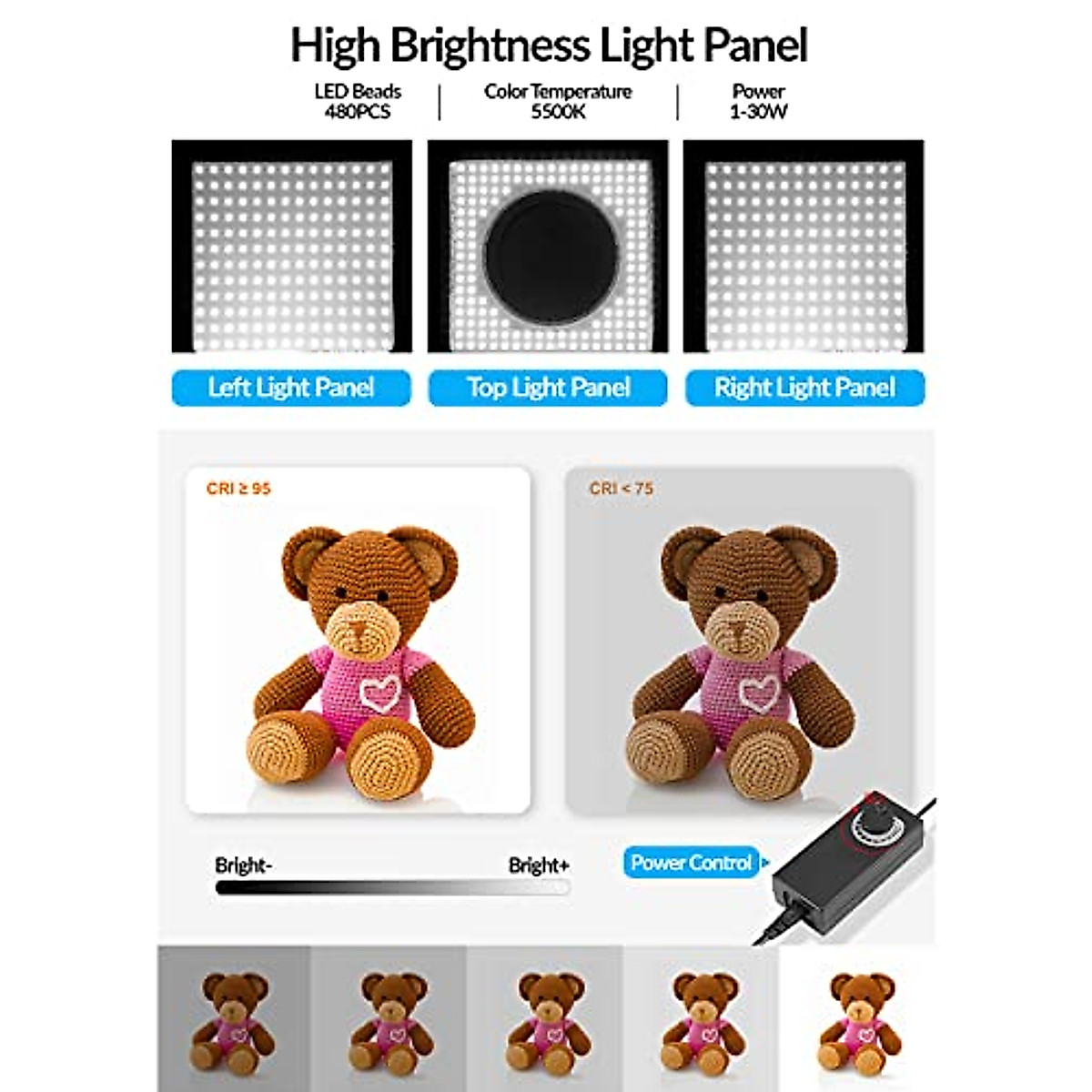 OBEST Upgrade Professional Light Box, 16" x 16" Photo Box with Lights Portable Folding Photo Studio Light Box Photography with 4 Color PVC Backdrops & 480 LED Lights for Product Photography