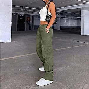Cargo Pants Women Cute Pants Baggy Straight Wide Leg Pants with Pockets Y2k Streetwear Army Green