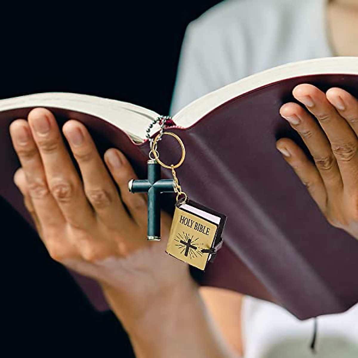 Teaaha 12 Pieces Mini Bible Book Keychain Small Holy Miniature Book Keyring Handbag Pendant Religious Key Ring Jesus Keychain Souvenir Christian Present for Church Baptism Souvenir Gifts