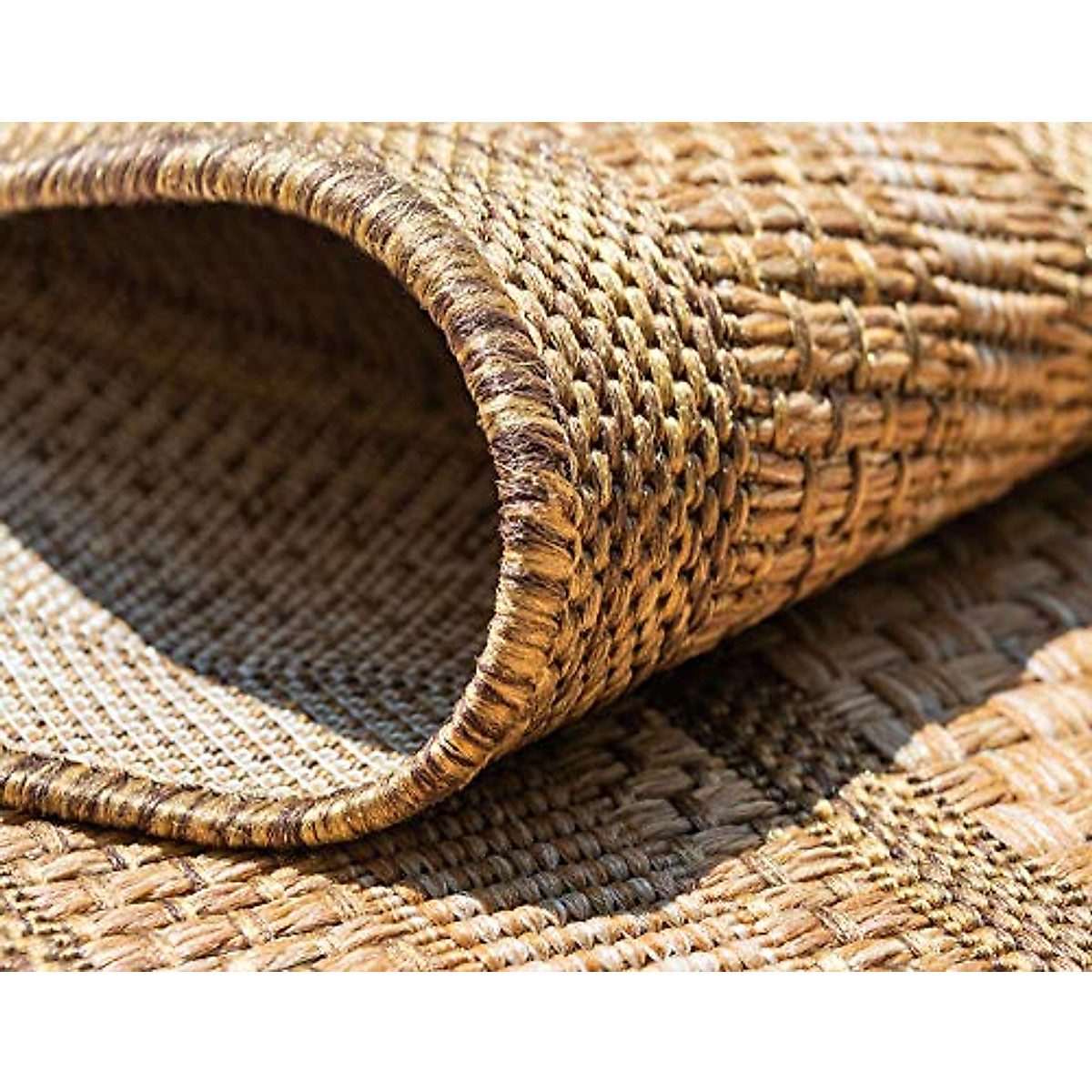 Unique Loom Outdoor Border Collection Area Rug - Multi Border (3' 3" x 5' Rectangle, Tan/ Light Brown)