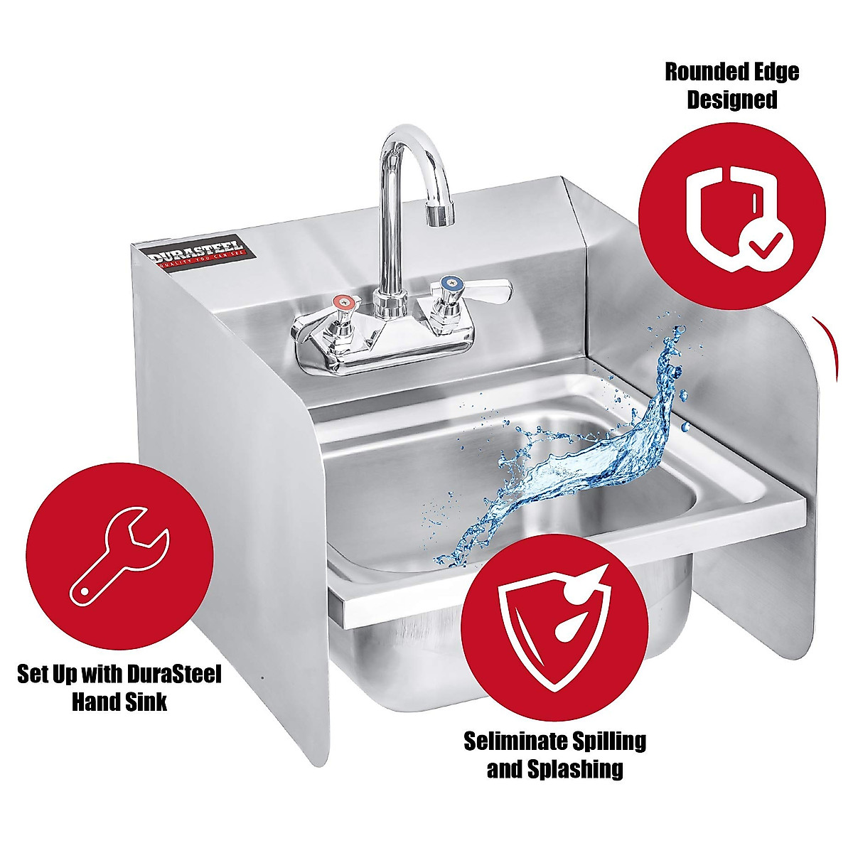 DuraSteel Stainless Steel Splash Guard-15" x 12" Wall Mount Commercial Shield Kitchen Safety & Hygiene Cooking Splatter Screen-Ideal for Hand, Prep, Utility Sink, Silver