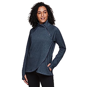 RBX Active Women's Quarter Zip Mock Neck Long Sleeve Fleece Pullover Sweatshirt With Pockets Blue F21 M