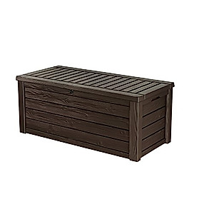 Keter Westwood 150 Gallon Resin Large Deck Box-Organization and Storage for Patio Furniture, Outdoor Cushions, Garden Tools , Pool Toys, Brown