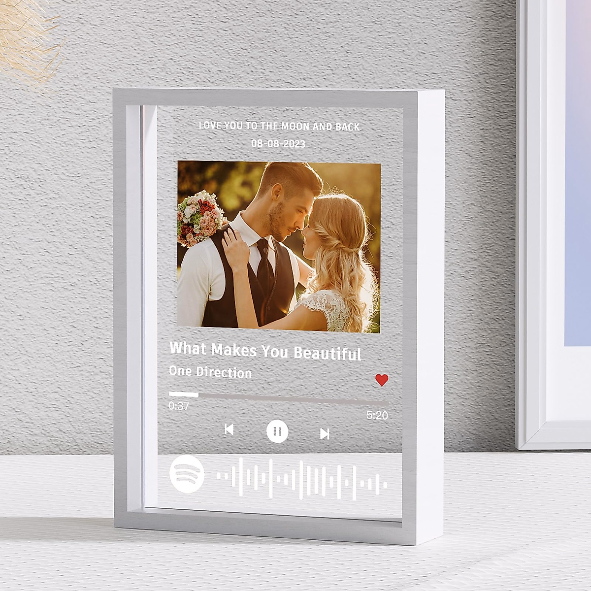 witfox Personalized Spotify Plaque with Free White Frame - Spotify Picture Frame Custom Acrylic Song Plaque - Music Picture Frame Customized Gifts for Boyfriend Girlfriend Couples Family