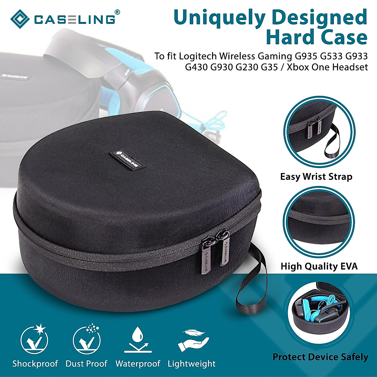 caseling Hard CASE fits Logitech Wireless Gaming Headset G935, G533, G933, G930, Wireless Gaming Headset Headphone. & Xbox One Stereo Headset