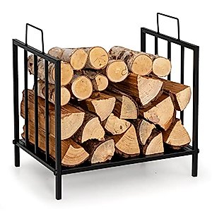 Tangkula Firewood Rack, Heavy Duty Logs Stand Stacker with Convenient Side Handles, Sturdy Steel Frame & Raised Legs, Metal Log Holder Stand for Indoor Fireplace, Outdoor Patio Fire Pit Stove, Black