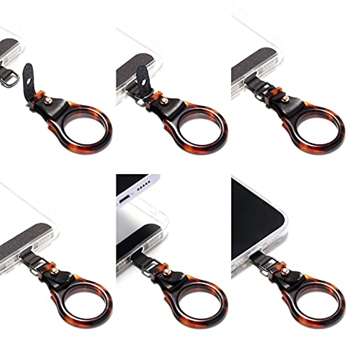 JOJOPANDA Adjustable Phone Lanyard Nylon Crossbody Shouder Strap Around Neck Strap Phone Case Patch with Acrylic Finger String Holder Ring (Black)